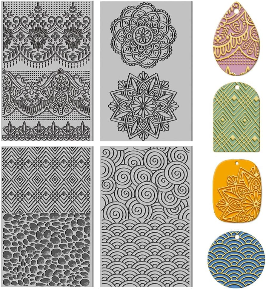 4PCS Polymer Clay Texture Sheets Vintage Texture Stamp Sheets for ...