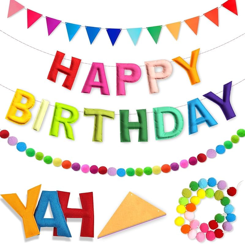 4PCS Pre-Strung Happy Birthday Banner - Felt Happy Birthday Garland ...