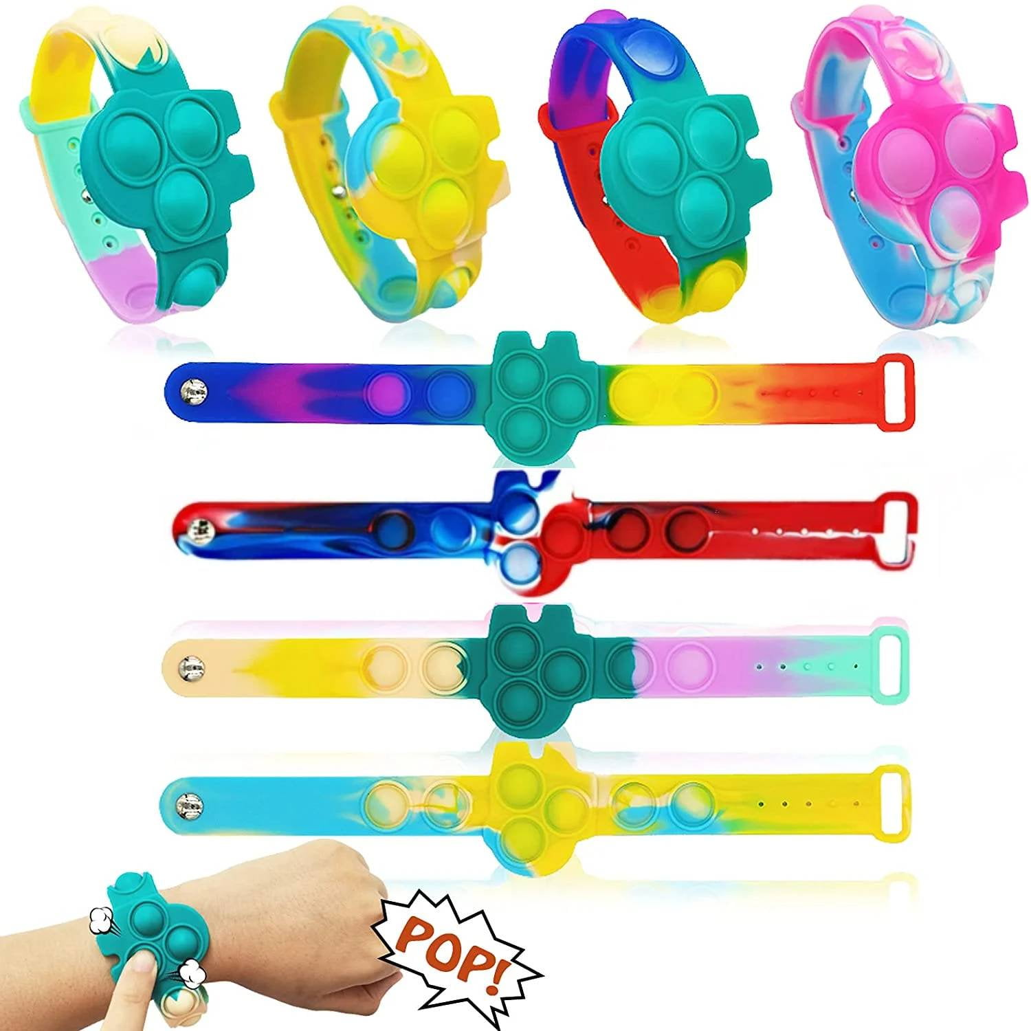 4PCS Push Pop Fidget Toy Fidget Bracelet, Durable and Adjustable ...