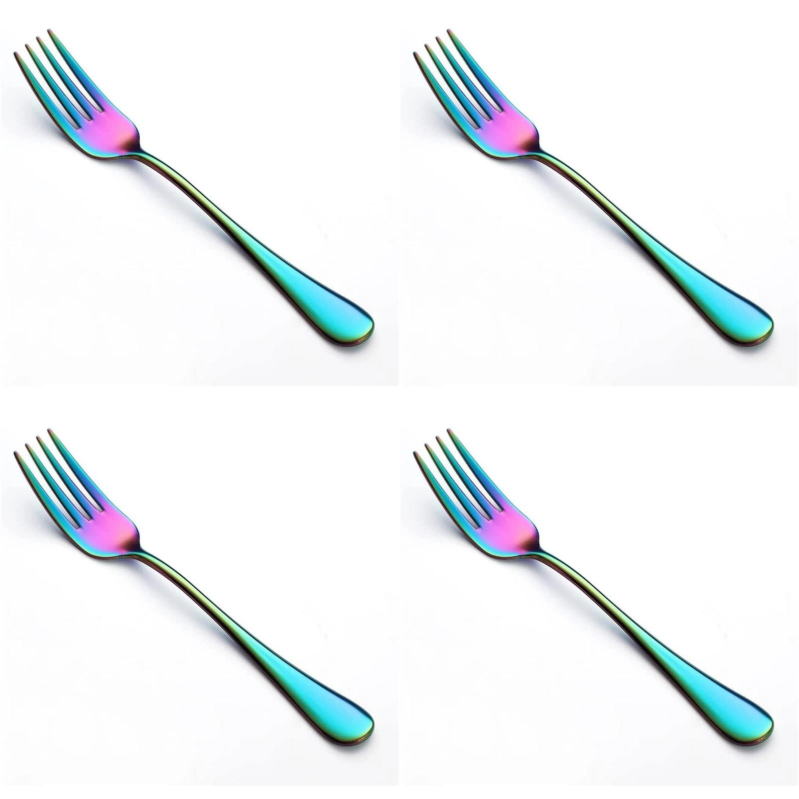 4PCS Rainbow Dinner Forks Stainless Steel Titanium Mutil-Color Plating ...