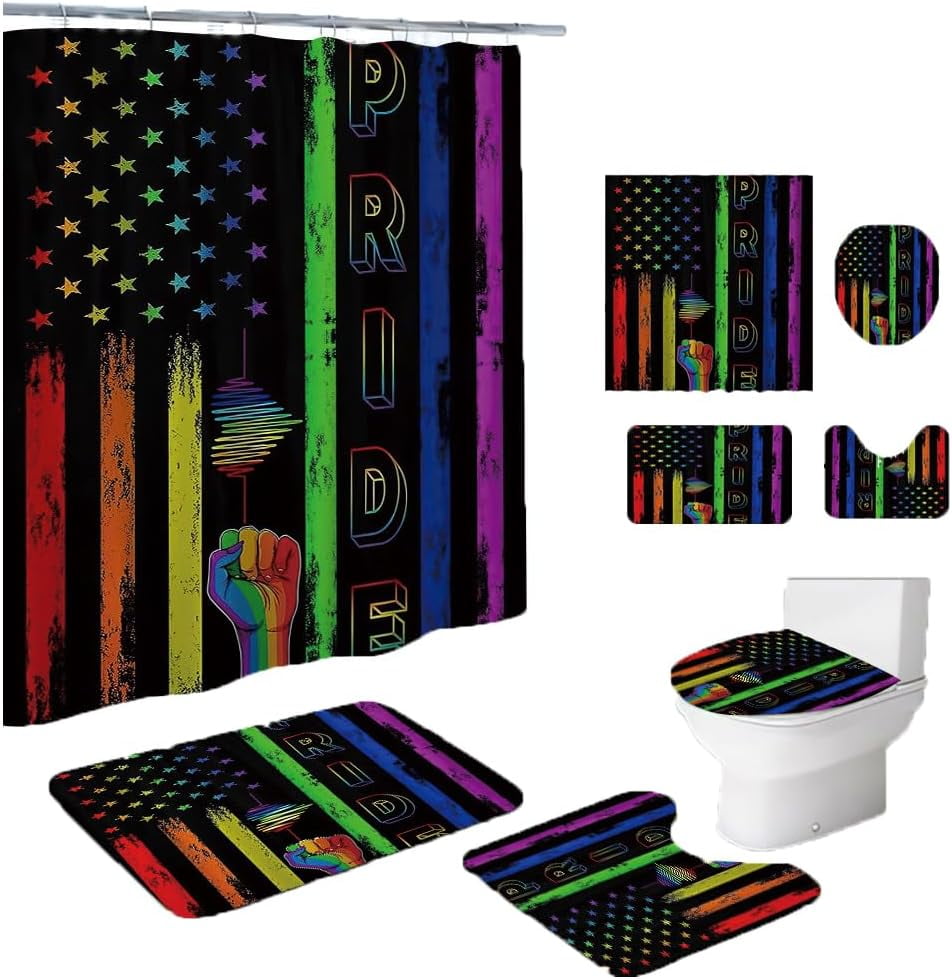4PCS Rainbow Inspirational Quotes Shower Curtain Set, Colorful ...