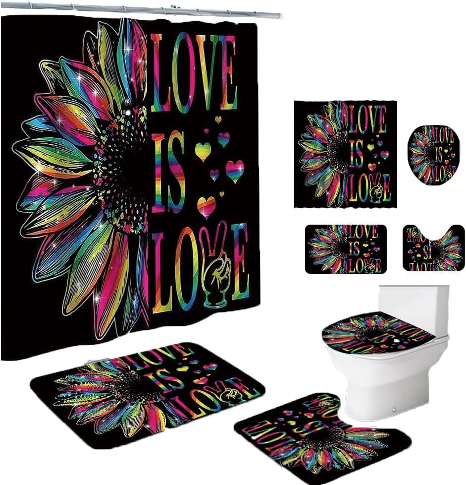 4PCS Rainbow Inspirational Quotes Shower Curtain Set, Colorful ...