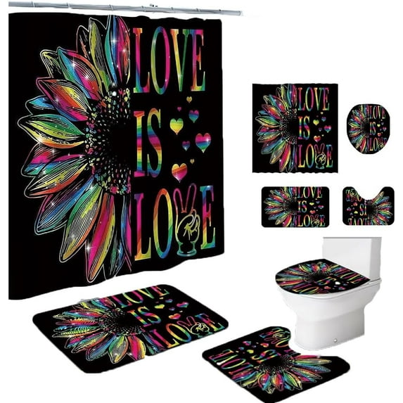 4PCS Rainbow Inspirational Quotes Shower Curtain Set, Colorful ...