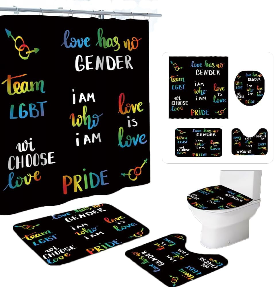 4PCS Rainbow Inspirational Quotes Shower Curtain Set, Colorful ...