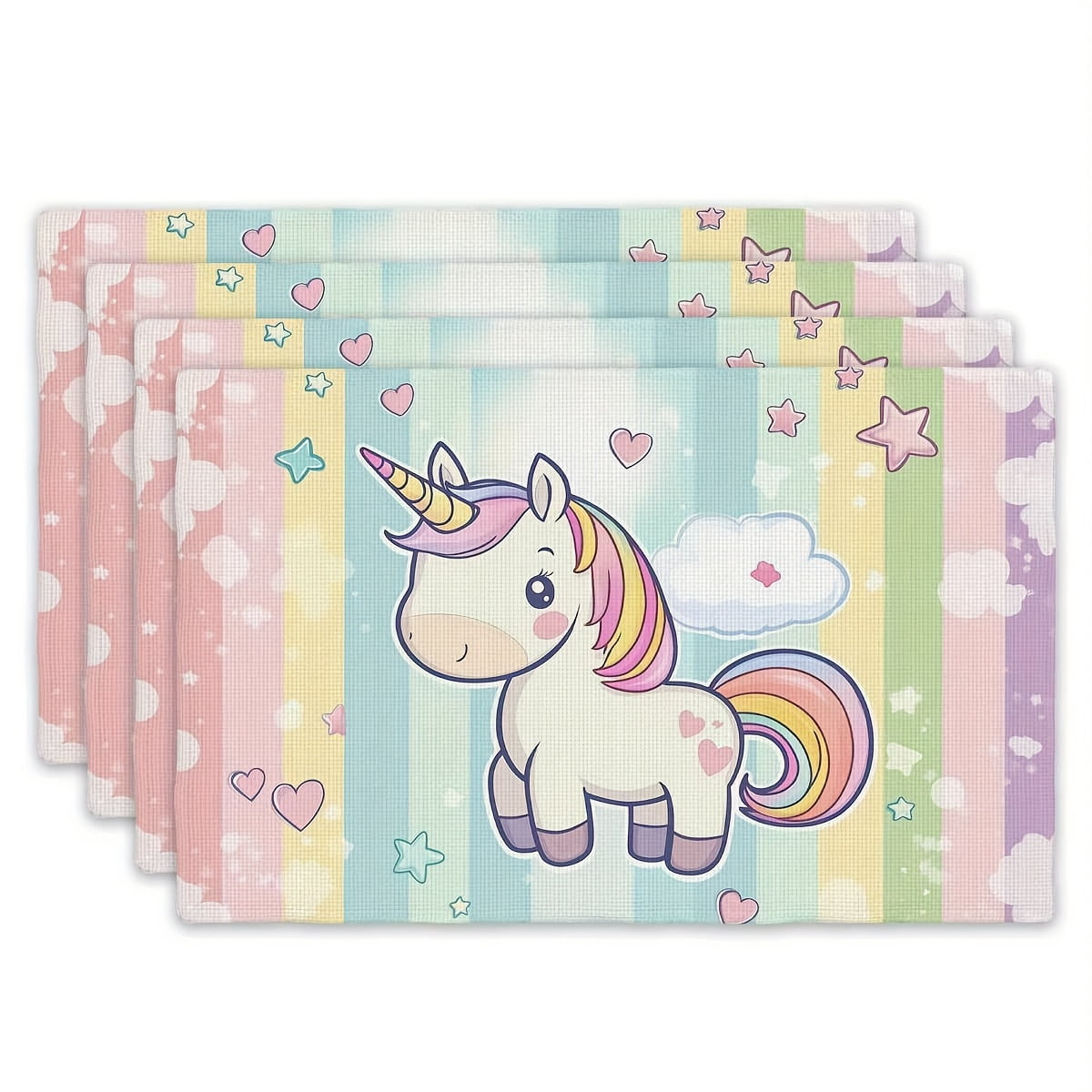 4PCS Rainbow Unicorn Artistic Expression Placemats, fashion print ...
