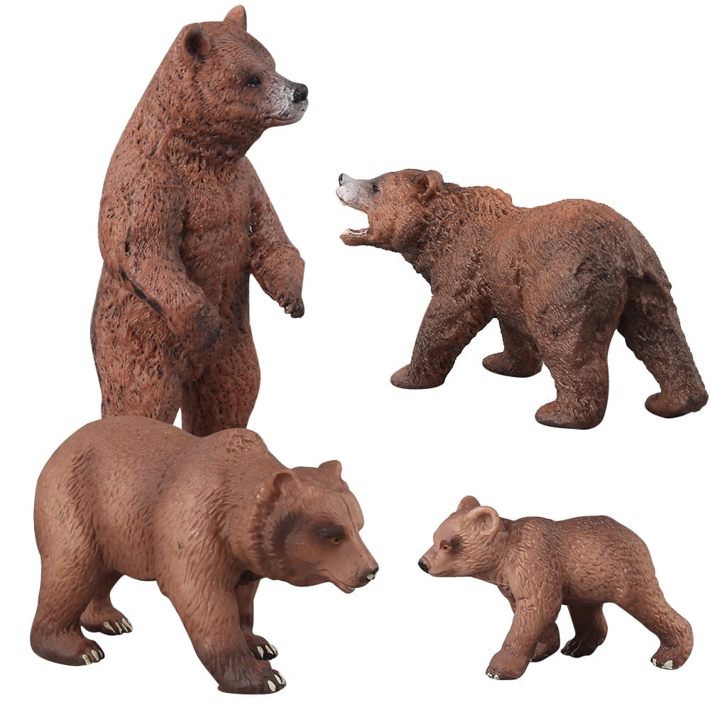 4PCS Realistic Animal Figures,Brown Bear Family Figurines,Hand Painting ...