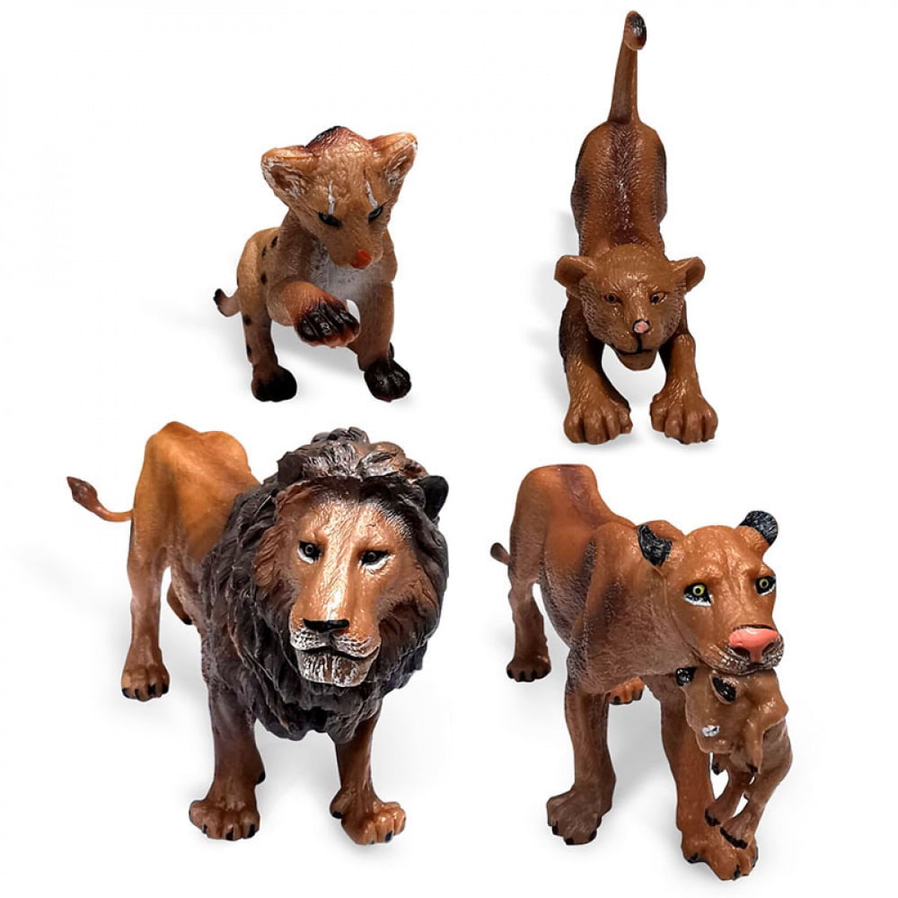 4PCS Realistic Animal Figures,Lion Family Figurines,Hand Painting Lion ...
