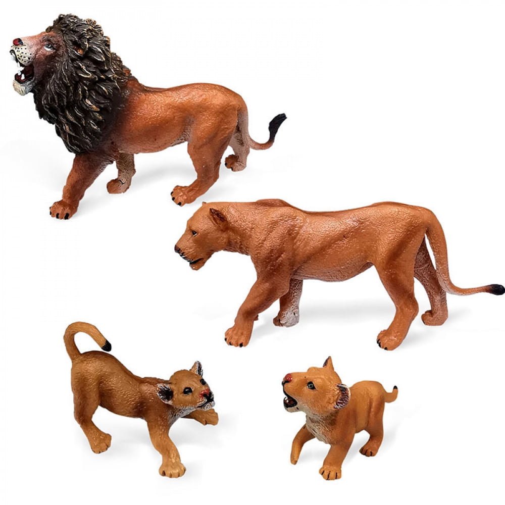 4PCS Realistic Animal Figures,Lion Family Figurines,Hand Painting Lion ...