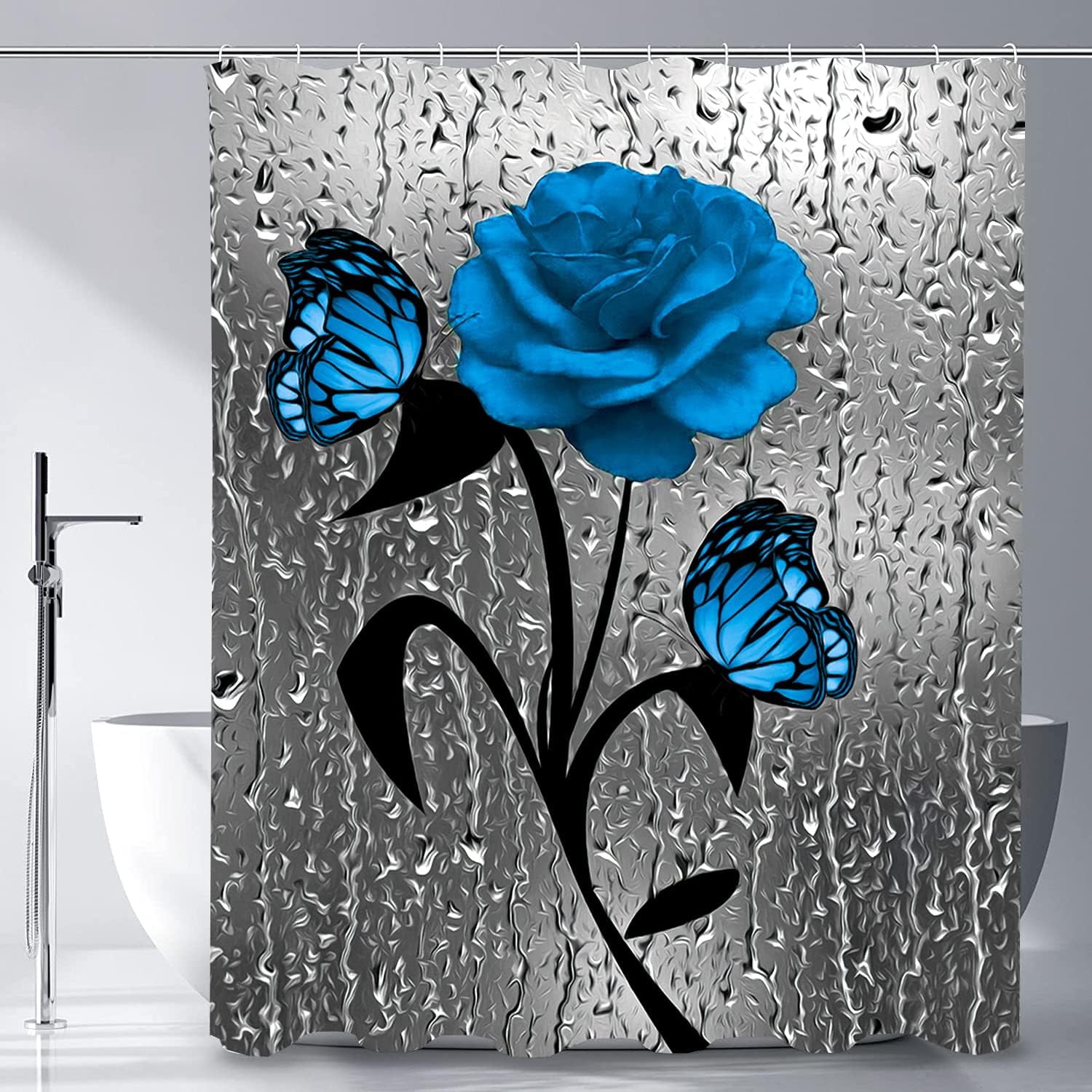4PCS Red Rose Shower Curtain Sets,Red Rose Bathroom Decor Sets with ...