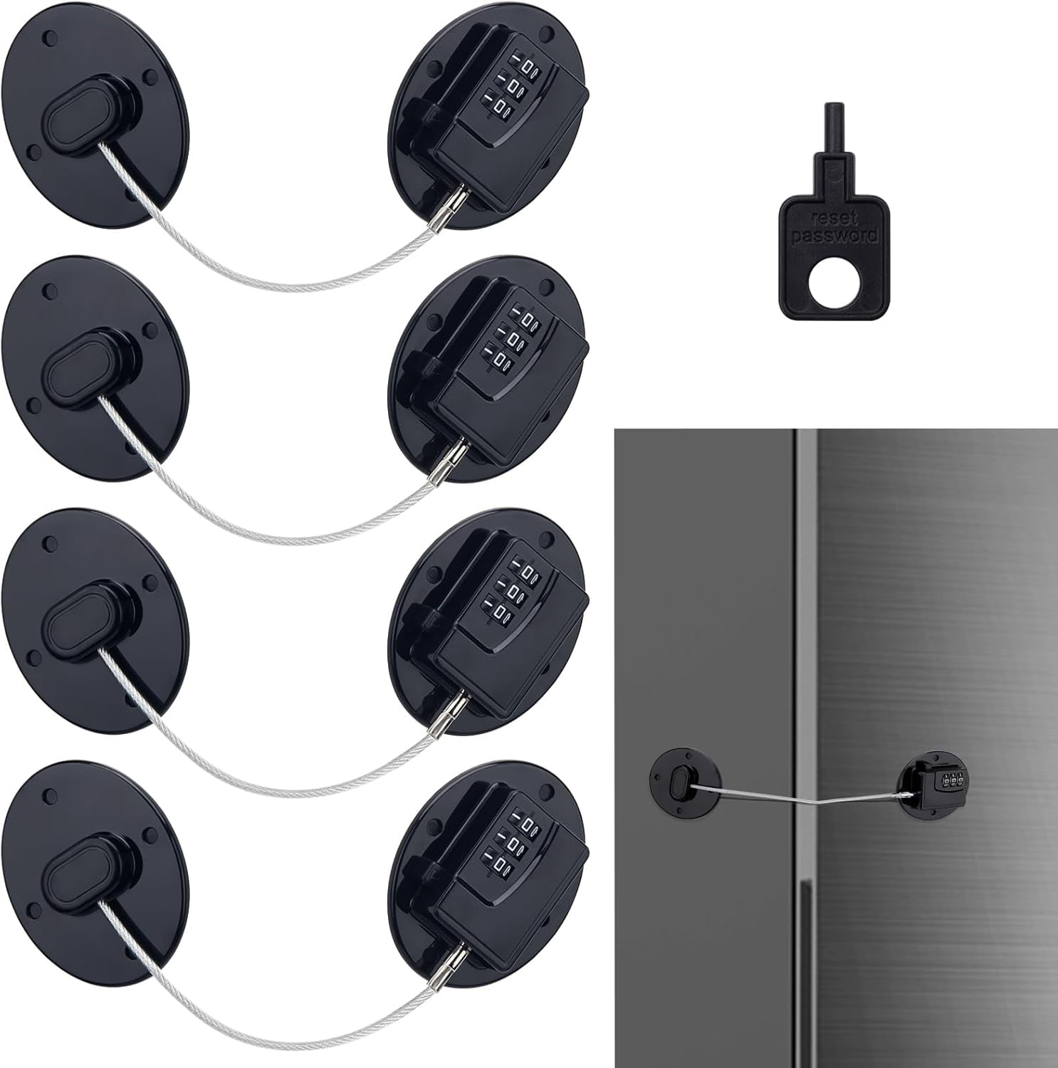 4PCS Refrigerator Lock,Refrigerator Lock Combination,No-Drill Fridge ...