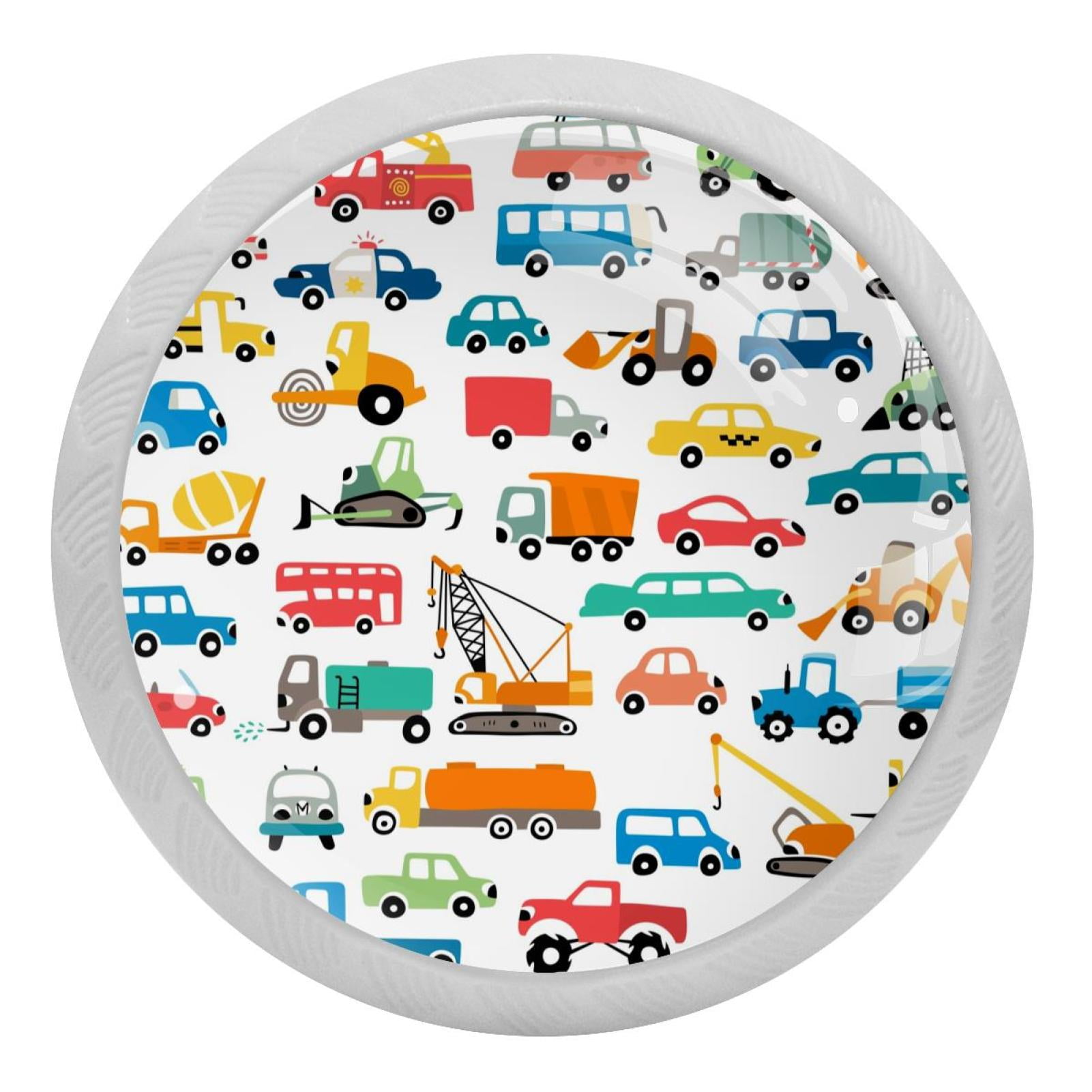 4PCS Round Cartoon Cars Collection Cabinet Fluorescence Knob Glowing in ...