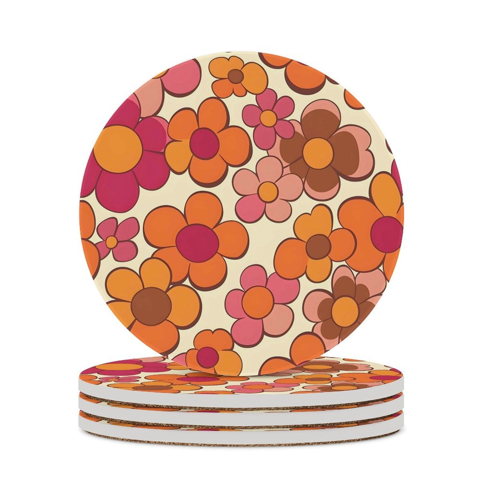 4PCS Round Ceramic Coaster 4.1in Cork Bottom Suitable For Water Mug ...