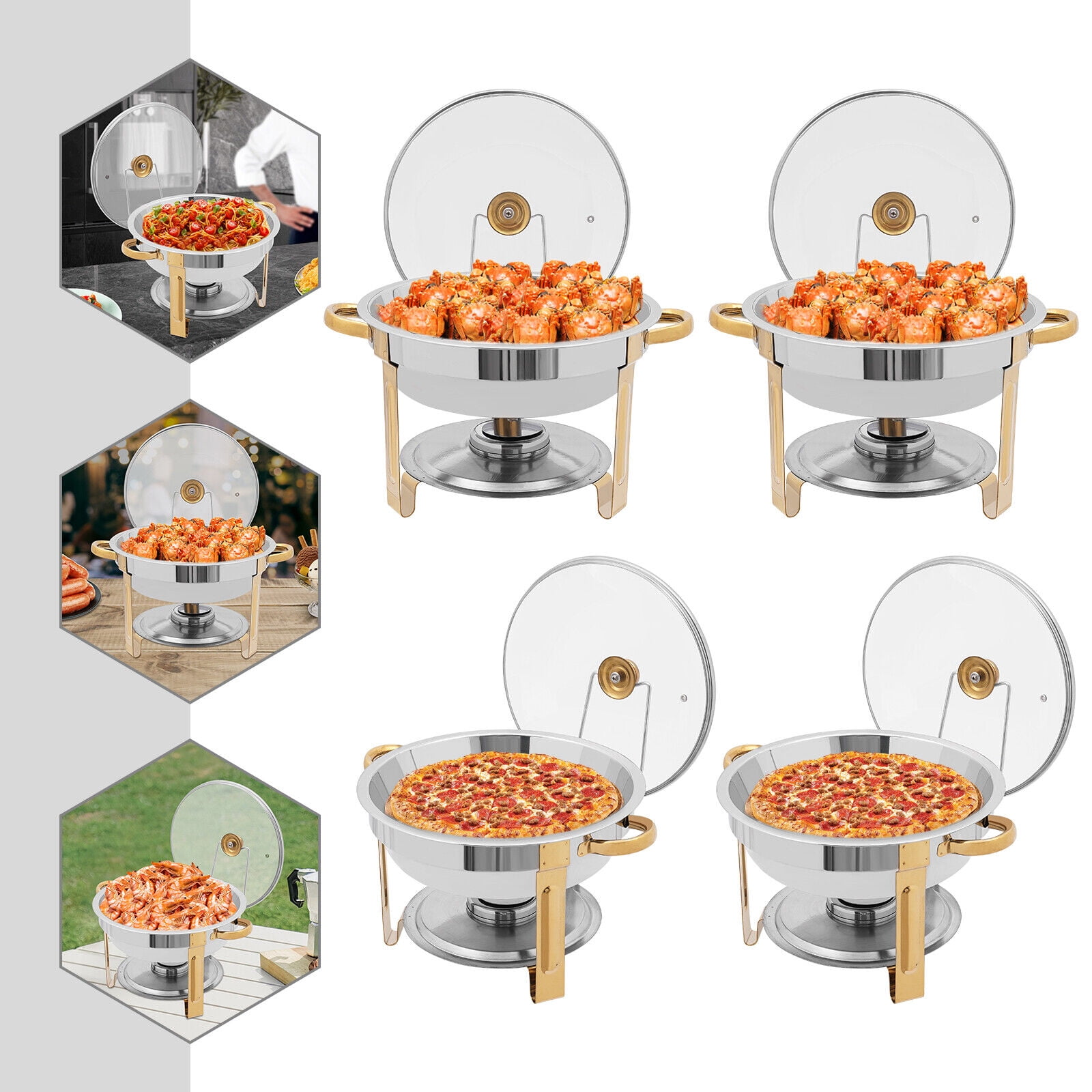 4PCS Round Chafing Dish, Golden Chafing Dish Buffet Set, 5.28Qt ...
