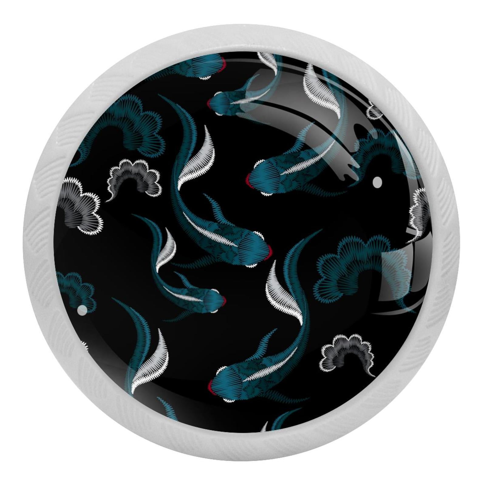 4PCS Round Koi Fish Cabinet Fluorescence Knob Glowing in the Dark ...