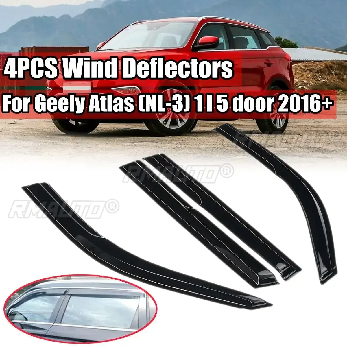 4PCS/SET Car Window Wind Deflectors Tinted For Geely Atlas (NL-3) 1 l 5 ...