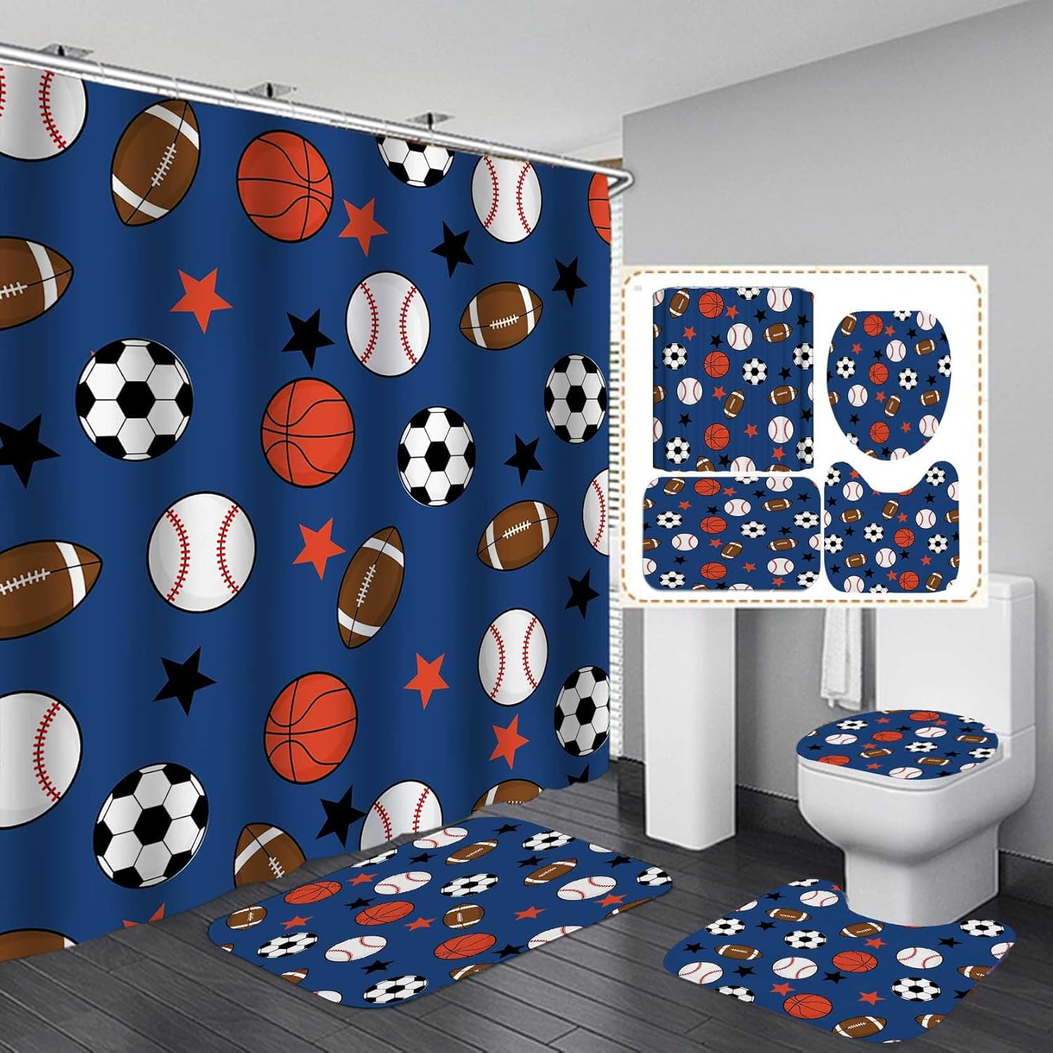 4PCS/SET Fantasy Burning American Football Fabric Shower Curtain set ...