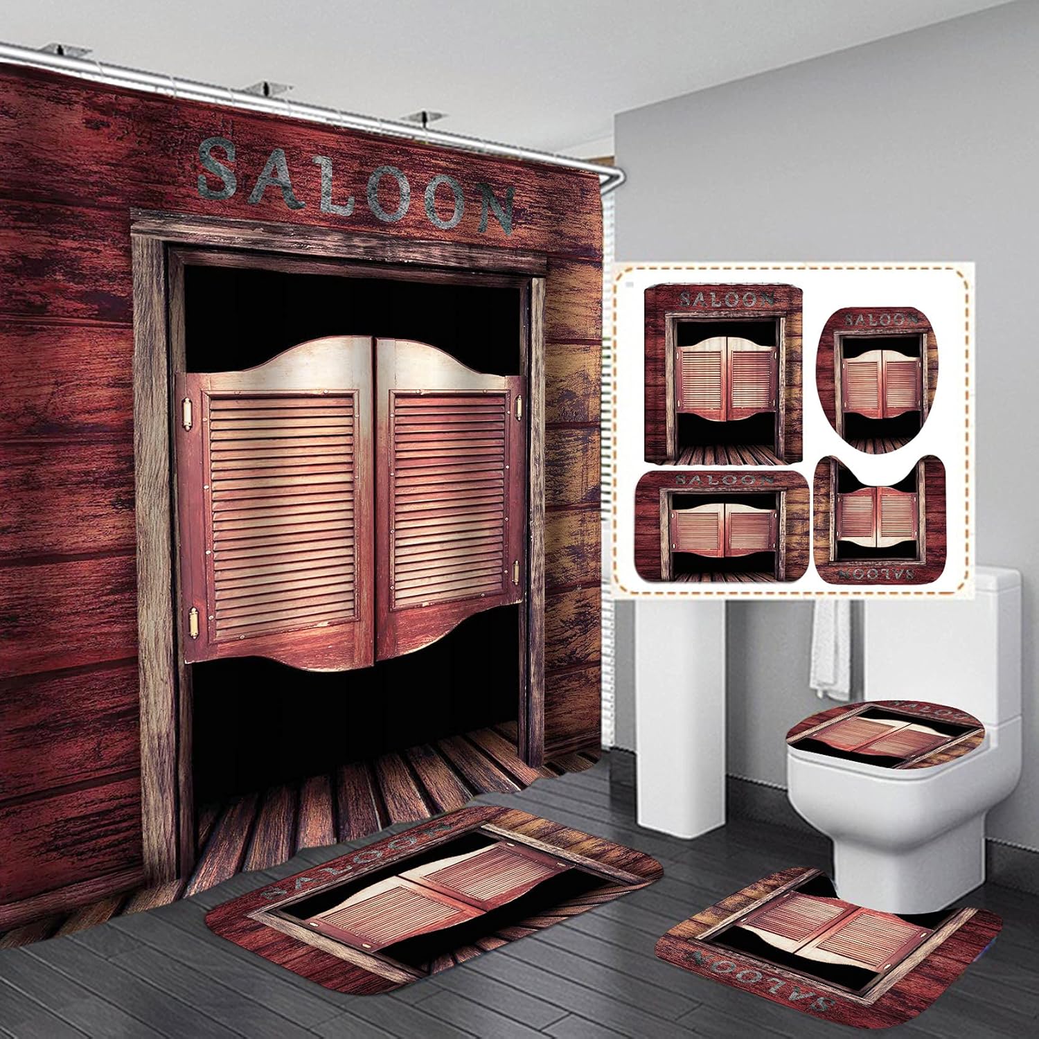 4PCS/SET Western Shower Curtain set, Antique Bar General Store Wagon ...
