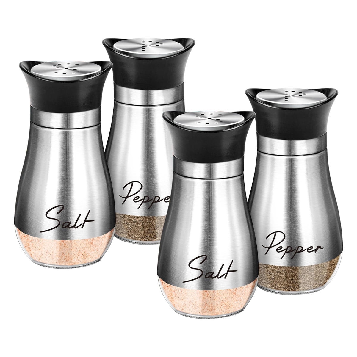 Salt and Pepper Shakers 2 Set,4 oz Glass Bottom Salt Pepper Shaker with ...