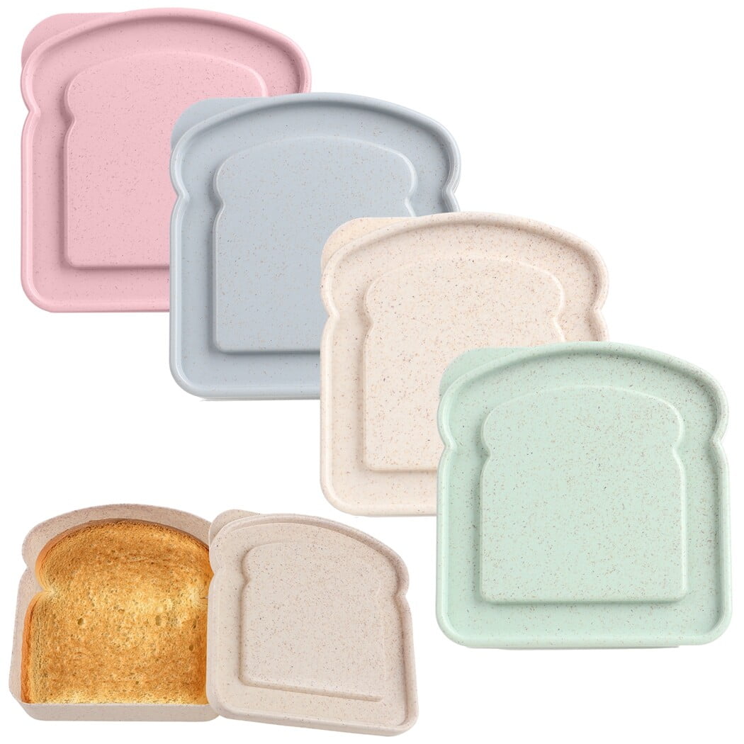 Dollcube 4PCS Toast-Shaped Sandwich Containers, Reusable Plastic Food ...