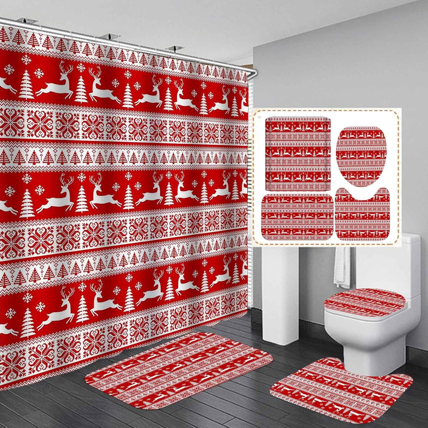 4PCS Santa Claus Shower Curtain Set, Snowflake Xmas Gifts Winter ...