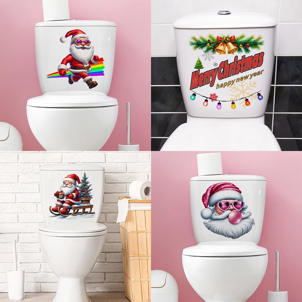 4PCS Santa Claus Toilet Lid Seat Cover Decal Sticker, Merry Christmas ...