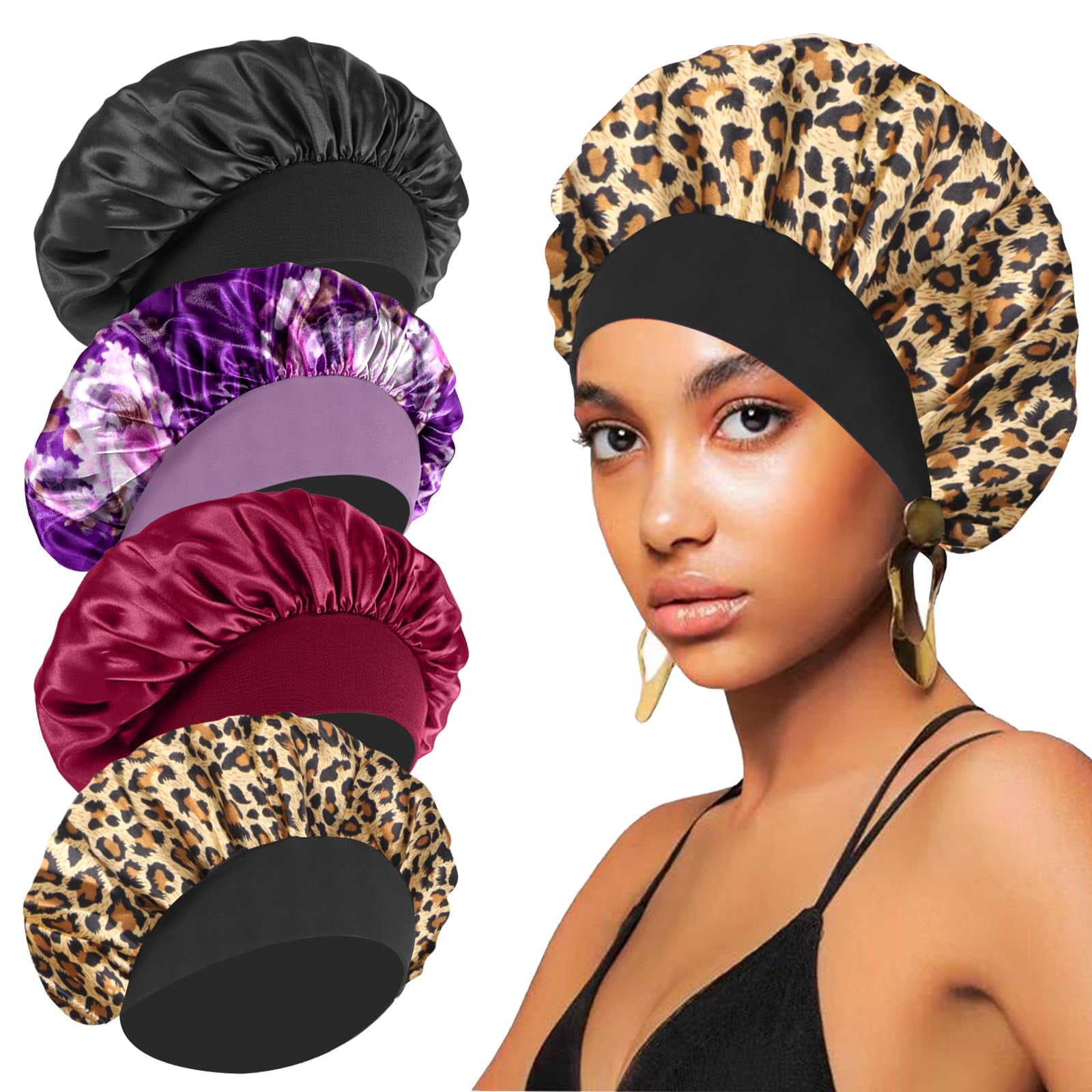 4PCS Satin Hair Bonnet for Sleeping,Bonnets for Black Women Men,Silk ...