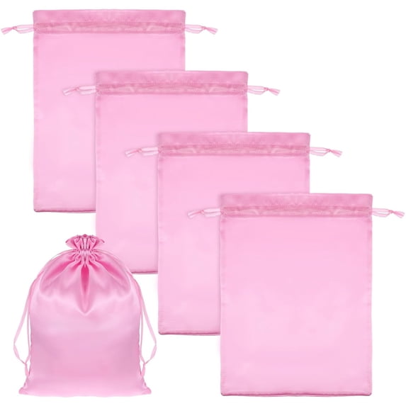4PCS Satin Wig Bags with Drawstring, Pink Wig Storage Bags Drawstring ...