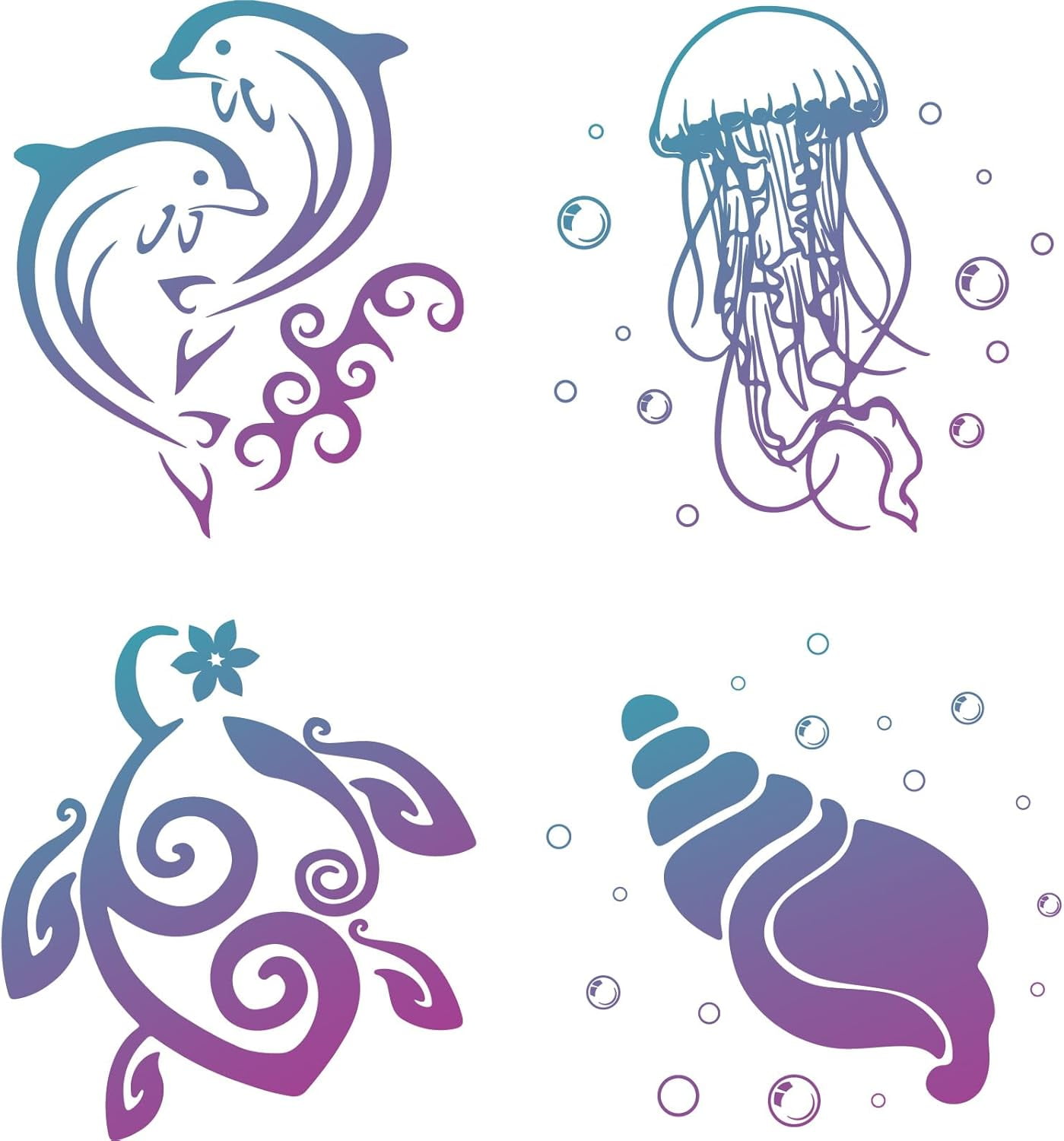 4PCS Sea Animal Window Decals Static Glass Sliding Door Sticker Clings ...