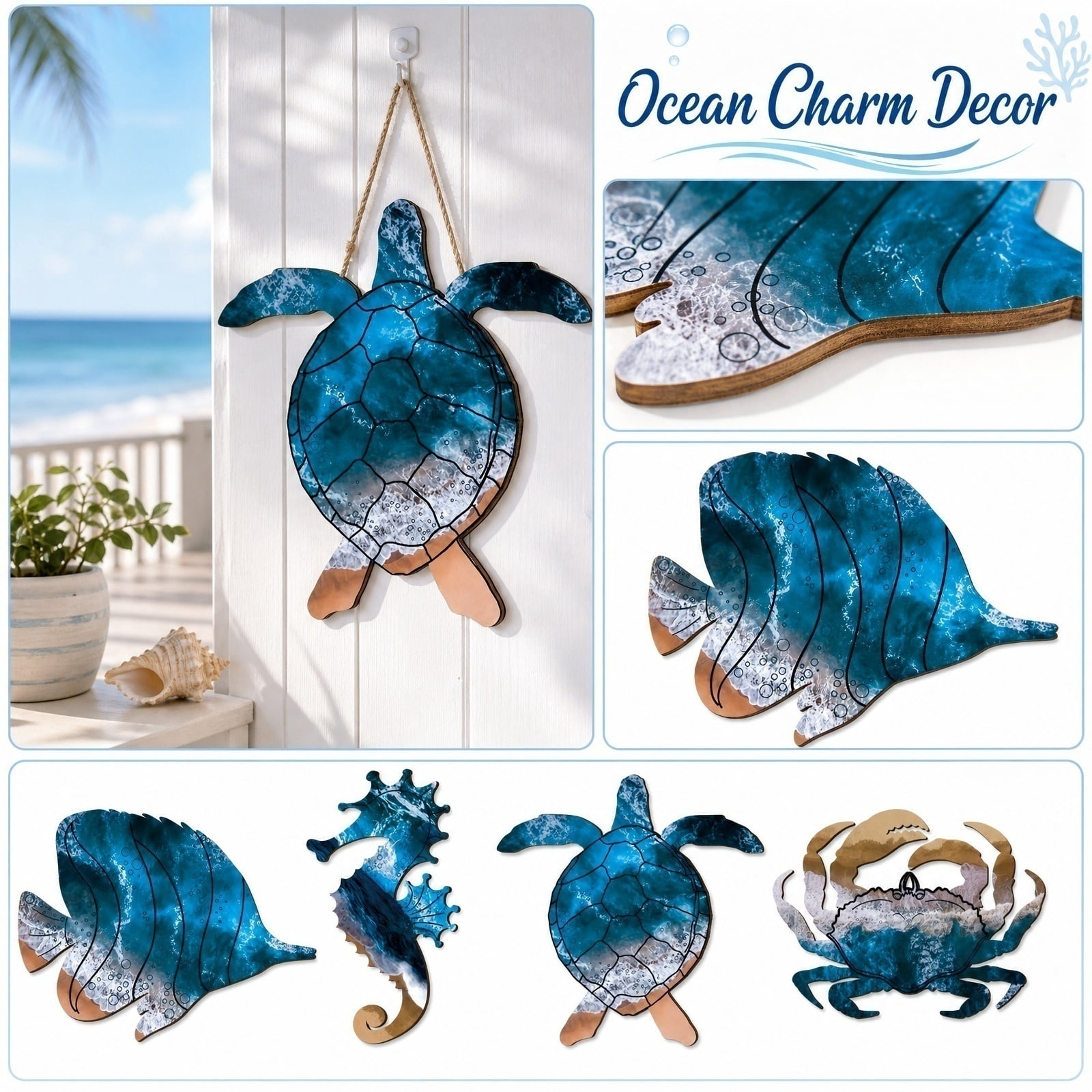 4PCS Sea Turtle Door Decorations Sunmmer Sea Turtle Welcome Door Sign ...