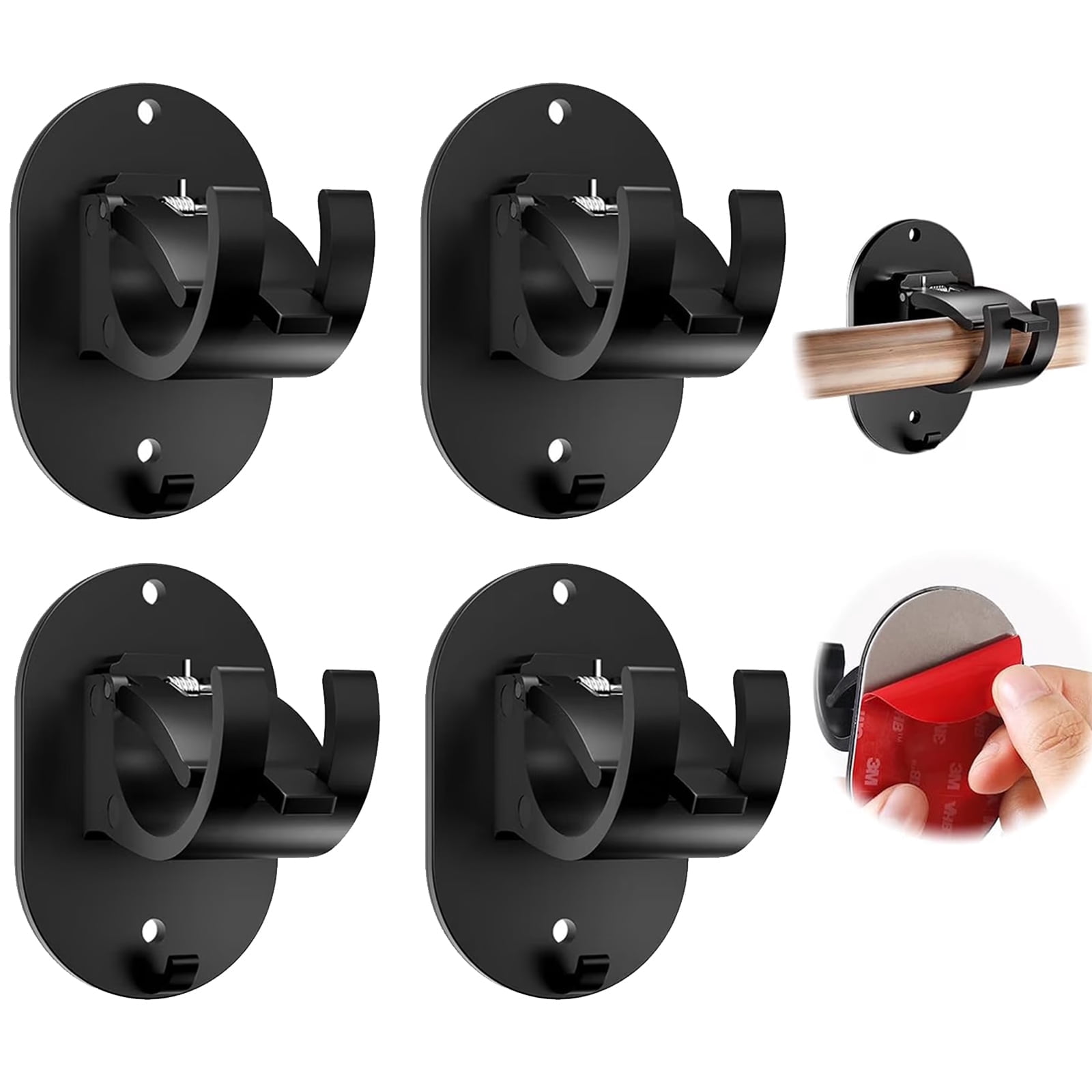 Whartell 4PCS Black Self Adhesive Curtain Rod Holders, Easy ...