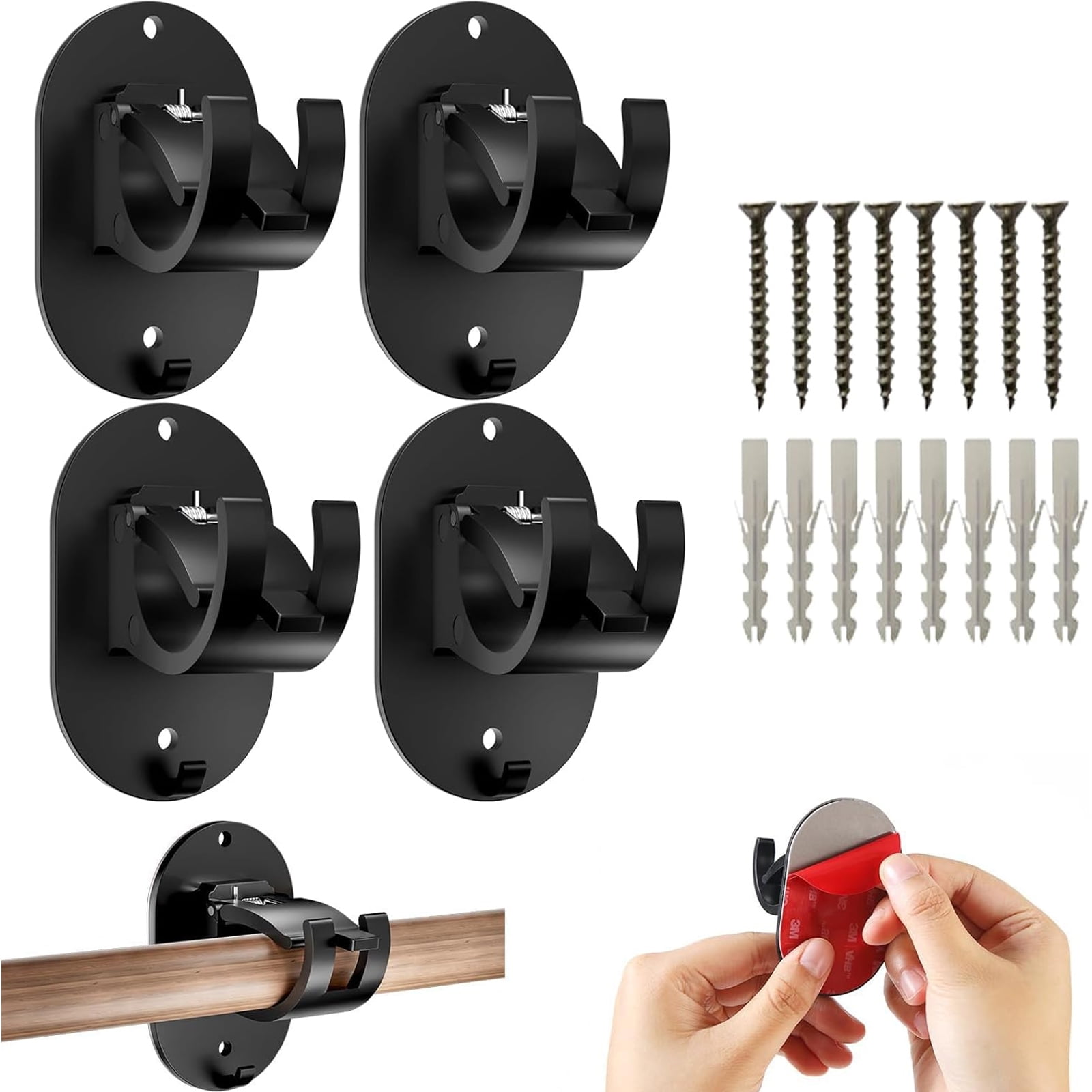 4PCS Self Adhesive Curtain Rod Holders,No Drill Curtain Rod Holder,No ...