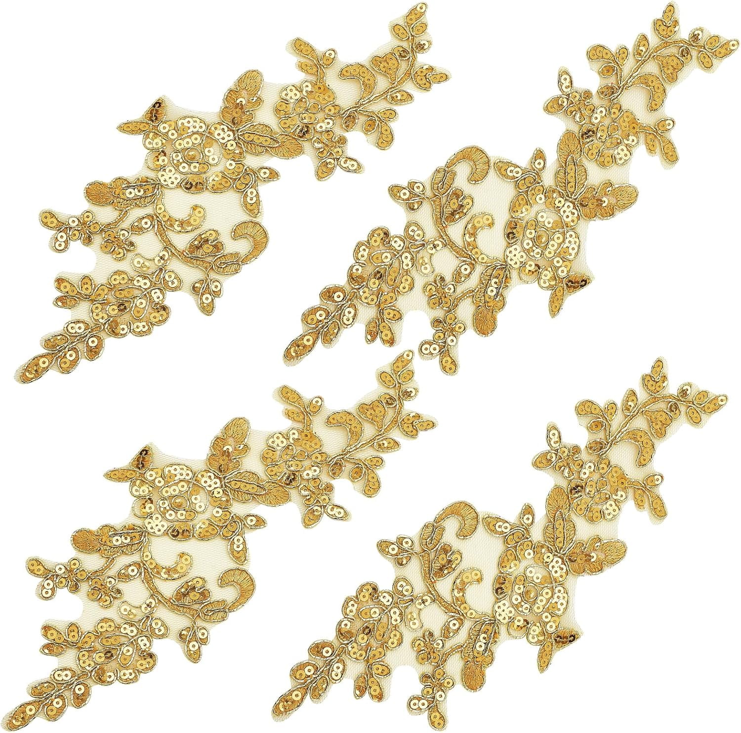 4PCS Sequin Embroidered Lace Patches Leaf Flowers Lace Applique Sewing ...