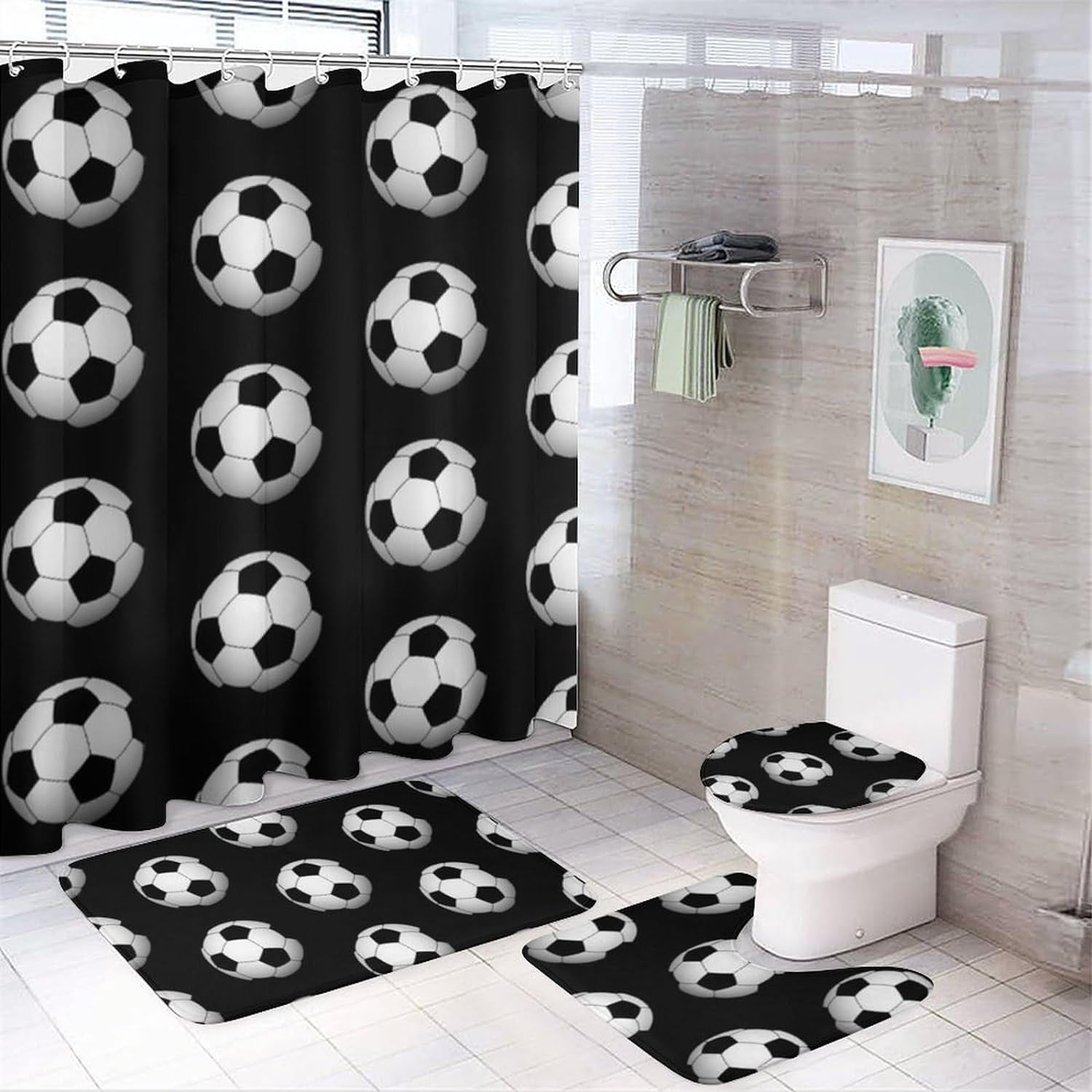 4PCS/Set Burning American Football Shower Curtain, Ice and Fire ...