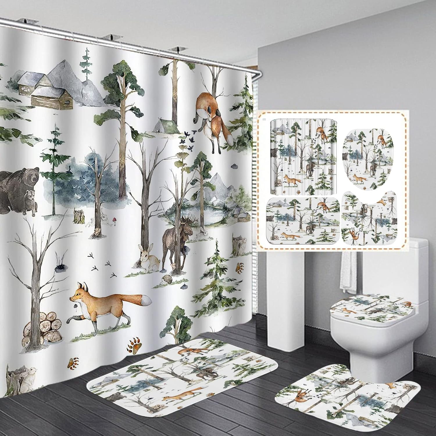 4PCS/Set Camo Shower Curtain Set, Man Cave White Black American Flag ...