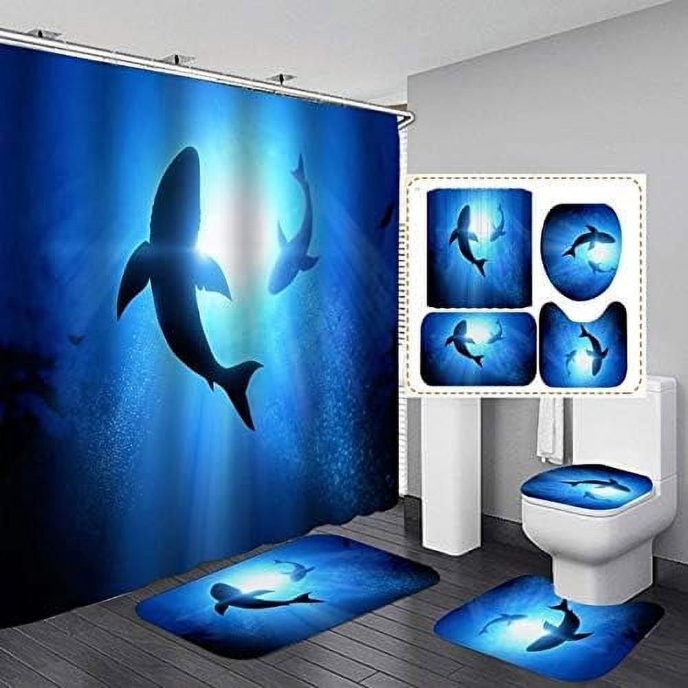 4PCS/Set Fantasy Dolphin Blowing Water Circle Bubble Shower Curtain Set ...