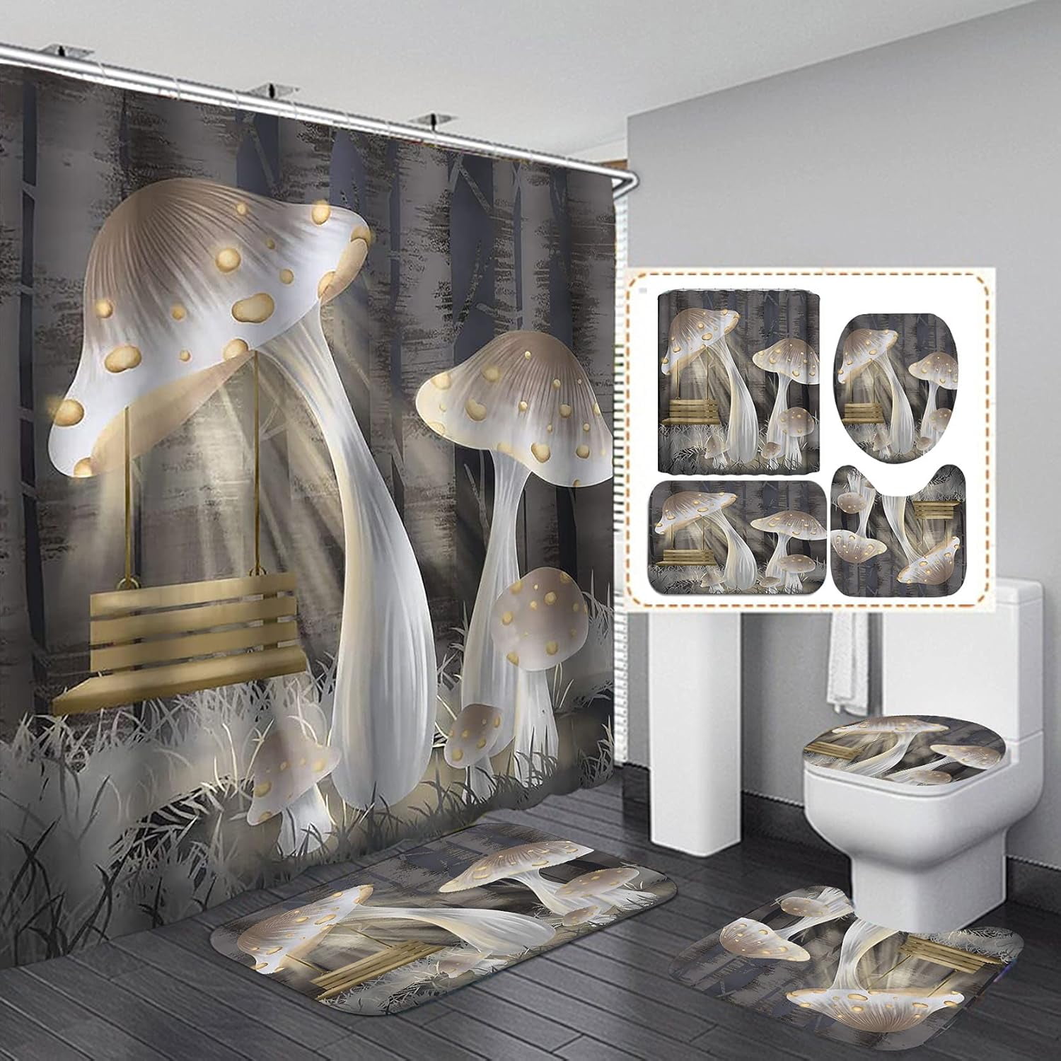 4PCS/Set Fantasy Trippy Mushroom Shower Curtain set, Dreamlike ...