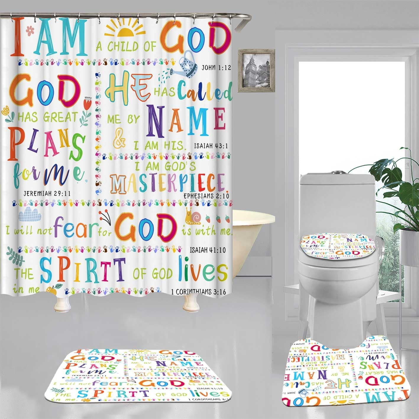 4PCS/Set Inspirational Quotes Shower Curtain Sets, Vintage Blue Rustic ...