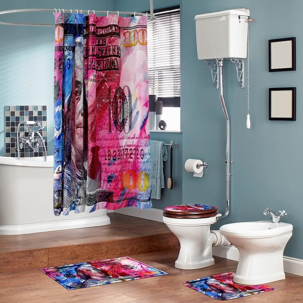 4PCS/Set Money Bathroom Set Shower Curtain set for Bathroom,Black Gold ...