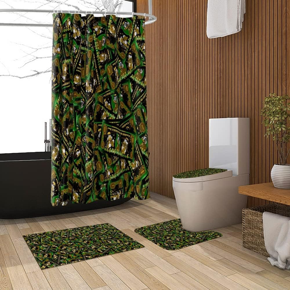 4PCS/Set Money Bathroom Set Shower Curtain set for Bathroom,Black Gold ...