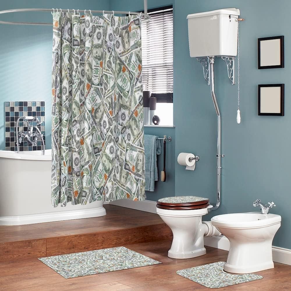4PCS/Set Money Bathroom Set Shower Curtain set for Bathroom,Black Gold ...