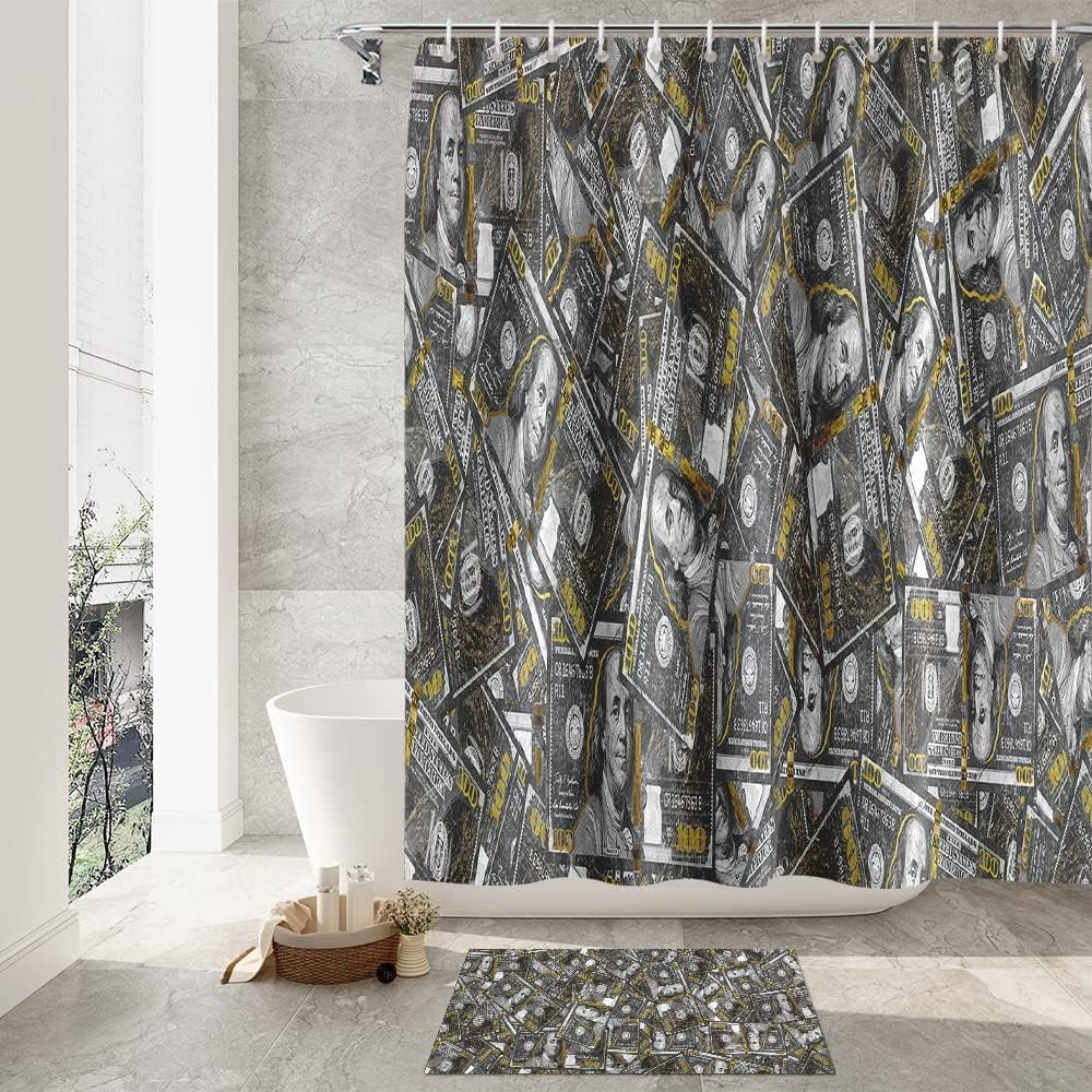4PCS/Set Money Bathroom Set Shower Curtain set for Bathroom,Black Gold ...