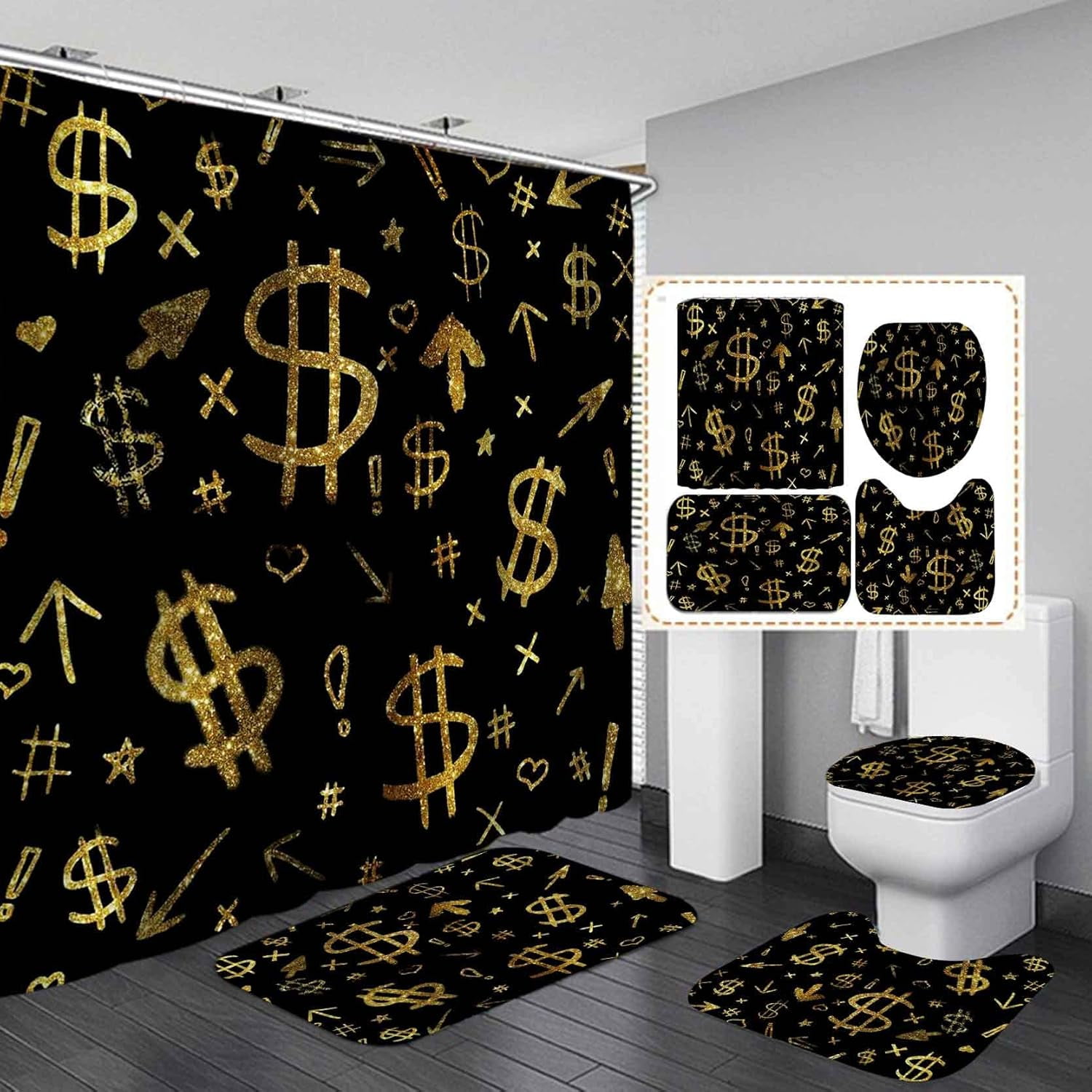 4PCS/Set Money Shower Curtain set, Hundred US Dollar Bills Cash ...
