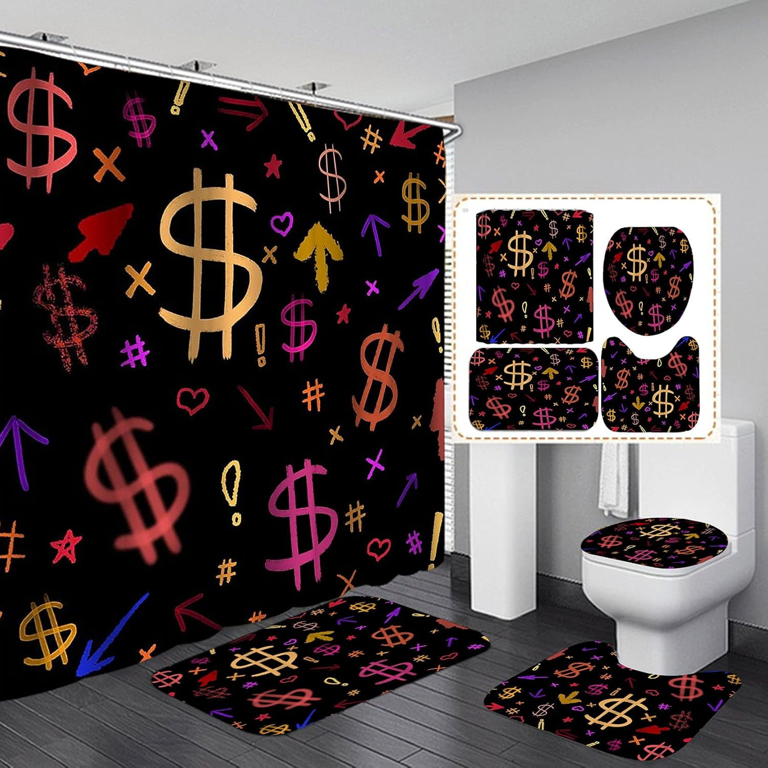 4PCS/Set Money Shower Curtain set, Hundred US Dollar Bills Cash ...