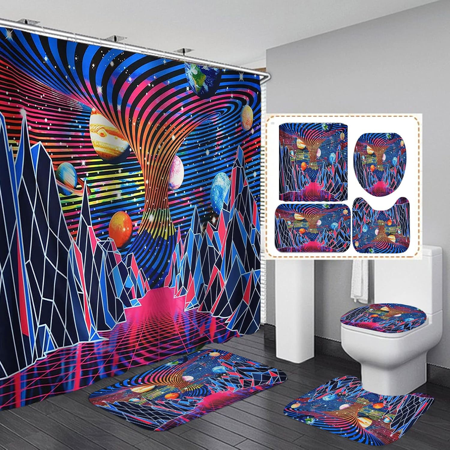 4PCS/Set Psychedelic Mushroom Shower Curtain with Rugs, Fantasy Hippie Trippy Art Bathroom Decor ...