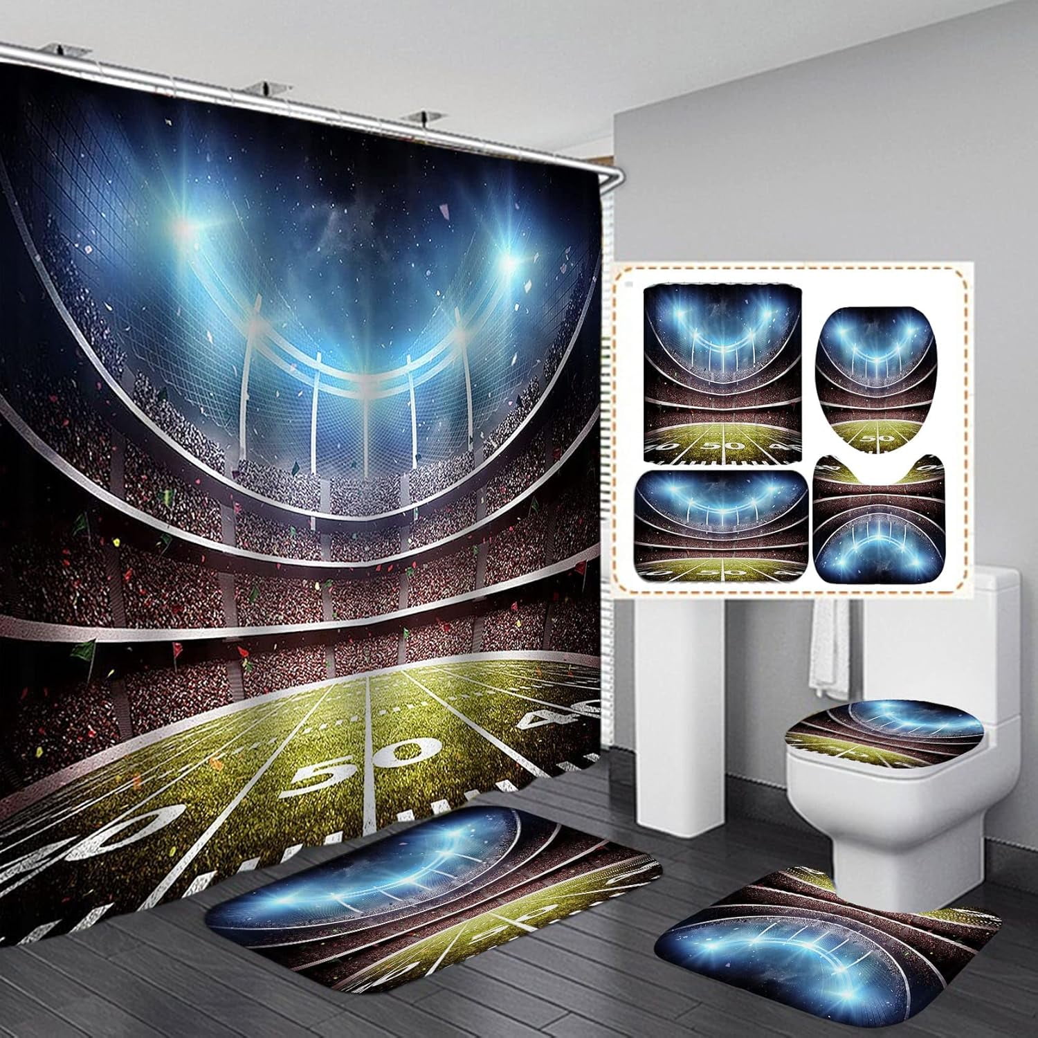 4PCS/Set Rustic Baseball Fabric Shower Curtain, American Sports Vintage ...