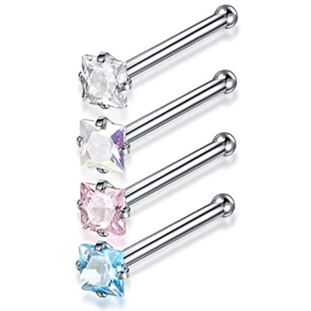 4PCS/Set Surgical Steel Heart Nose Ring Set Real Star L Shape Nose Stud ...