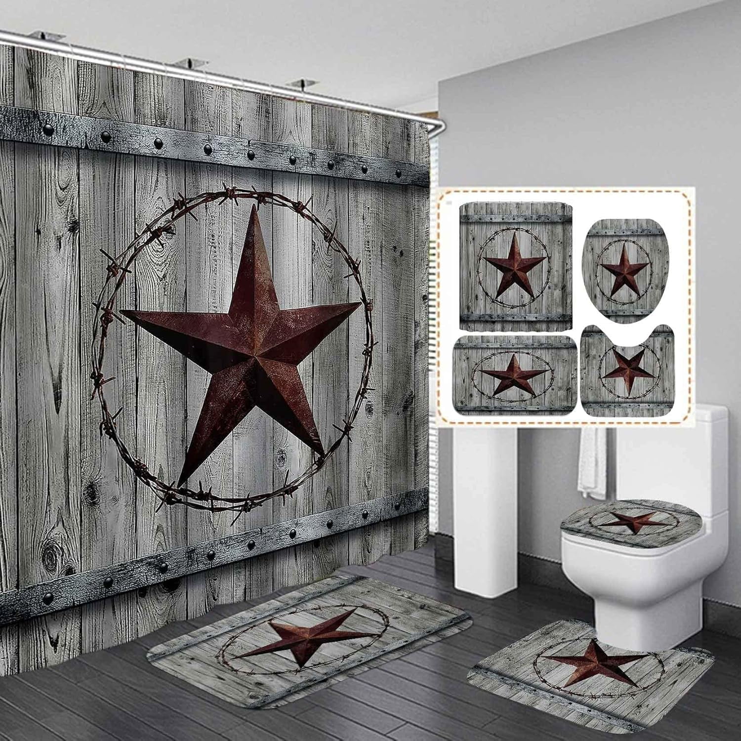 4PCS/Set Vintage USA Flag Western Texas Star Shower Curtain set ...