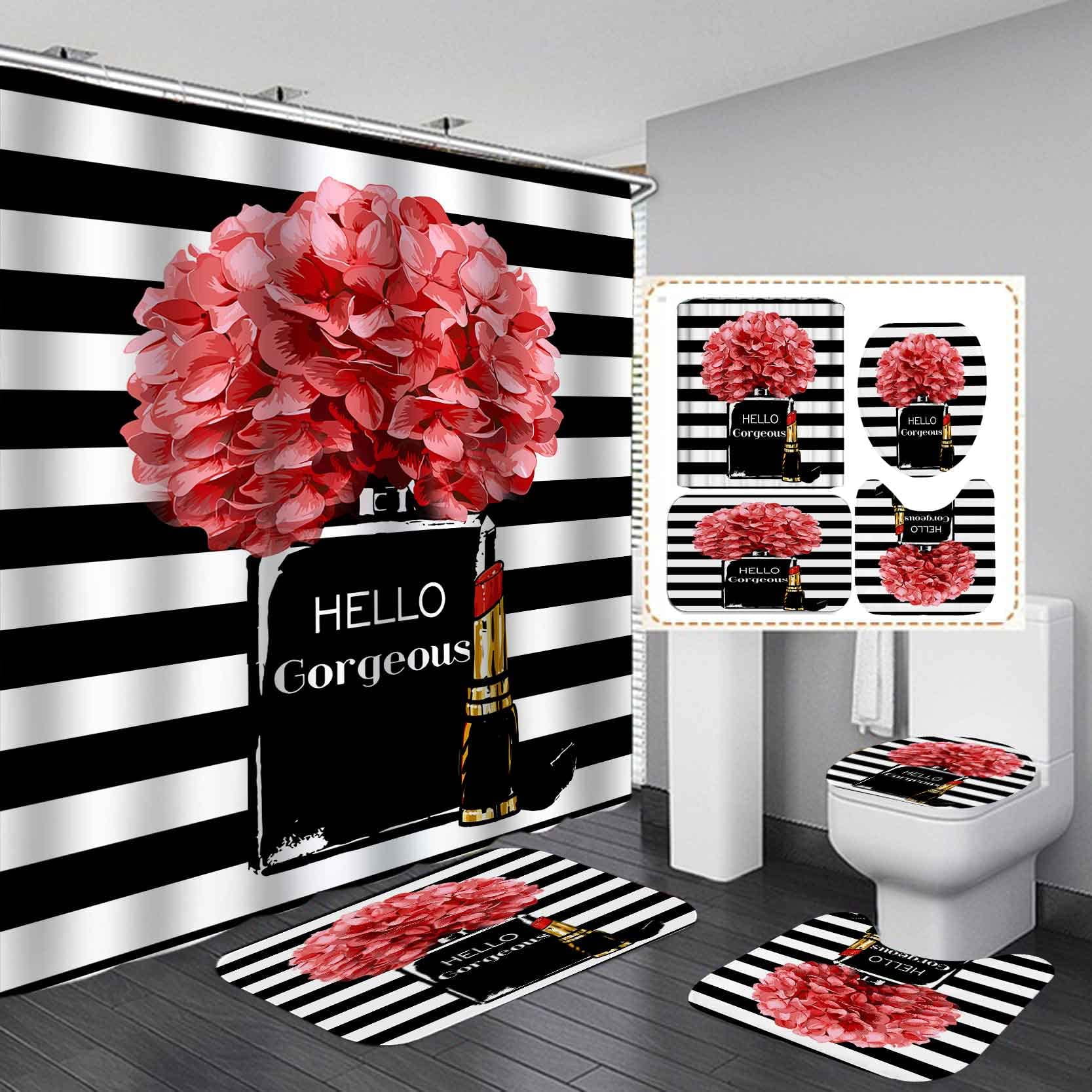 4PCS Shiny Diamond Shower Curtain Sets with Rugs, Waterproof Fabric ...