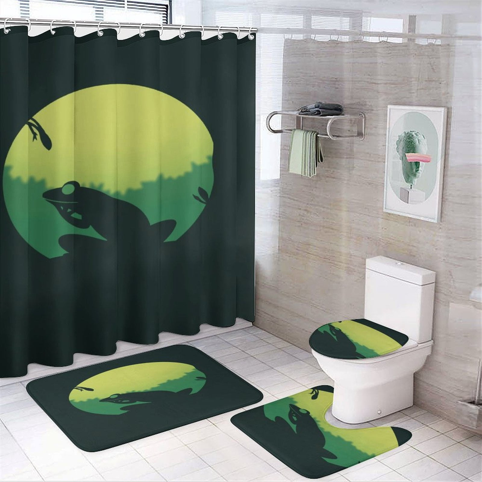 4PCS Shower Curtain Set Frog Moon Silhouette Modern Bathroom Decor Mats 4pcs - Walmart.com