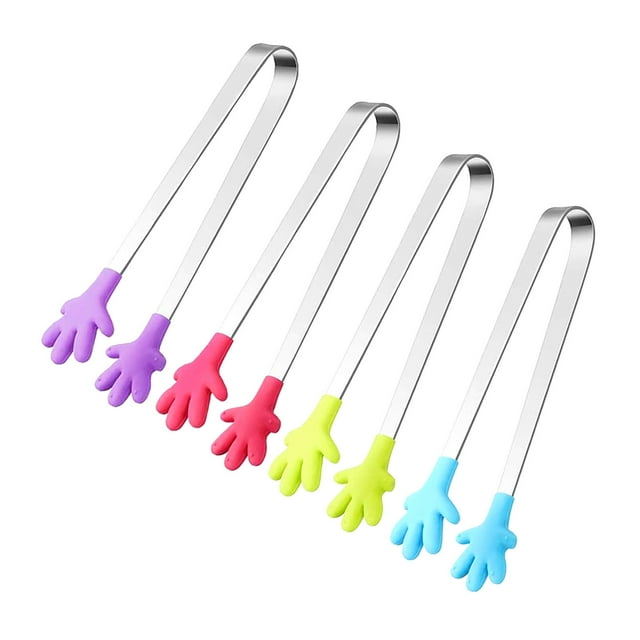 4PCS Silicone Mini Tongs, 7Inch Hand Shape Food Tongs, Colourful Small ...